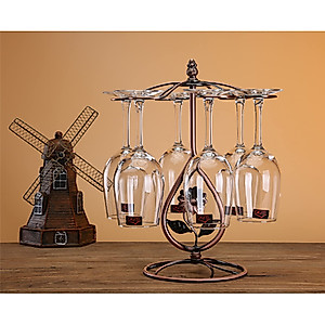 Homya Wine Glass Holder, Elegant Freestanding Table Top Goblet Storage/Wine Glass Holder with 6 Hooks Kitchen Glass Accessories for Home Bar, Bronze