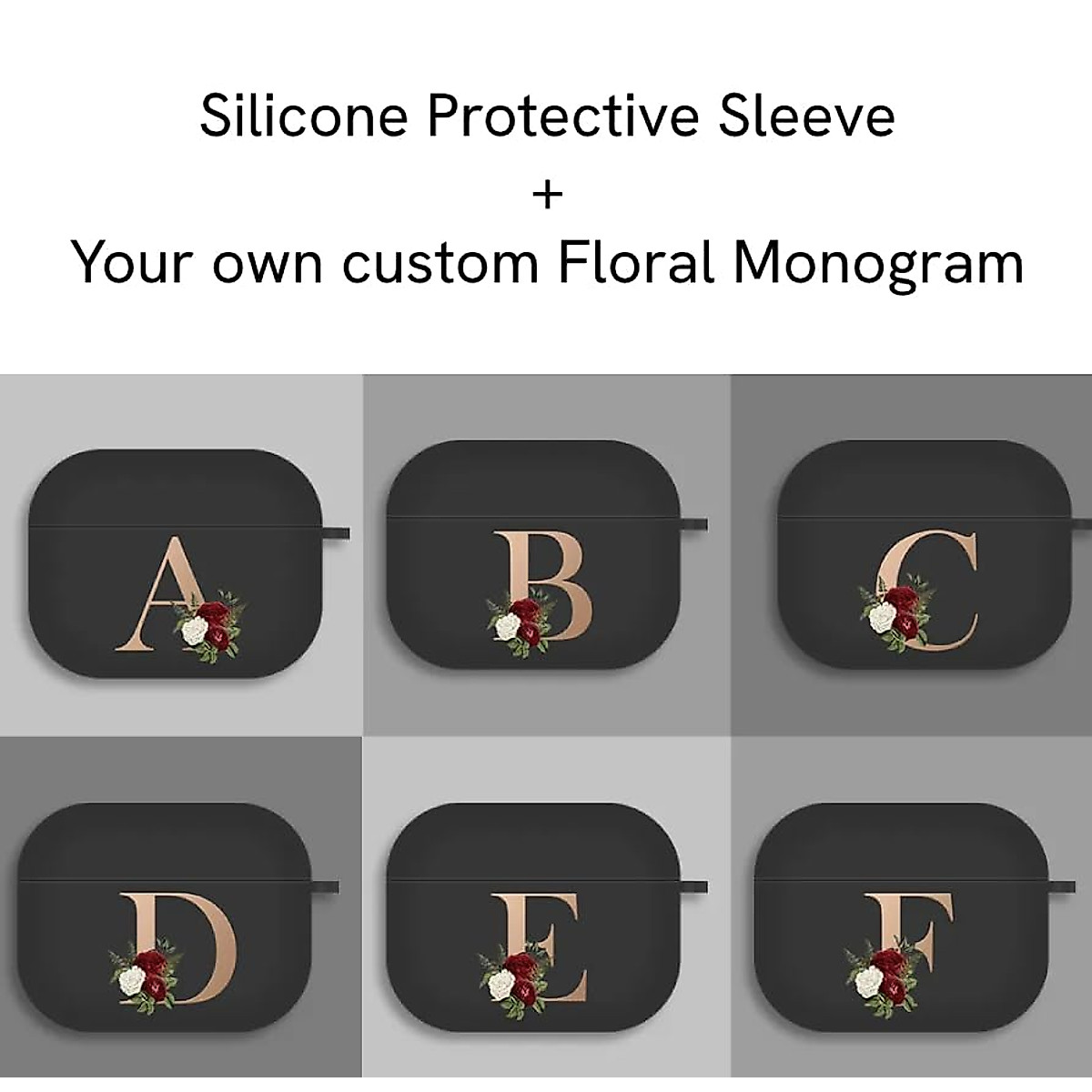 Custom Monogram Airpods Case with Keychain - for AirPods 1/2 / 3 / Pro/Pro 2 - Shockproof Silicone Initials Airpods Case, Gift for her, Women's Unique Personalized Floral Flower Airpod Case Cover