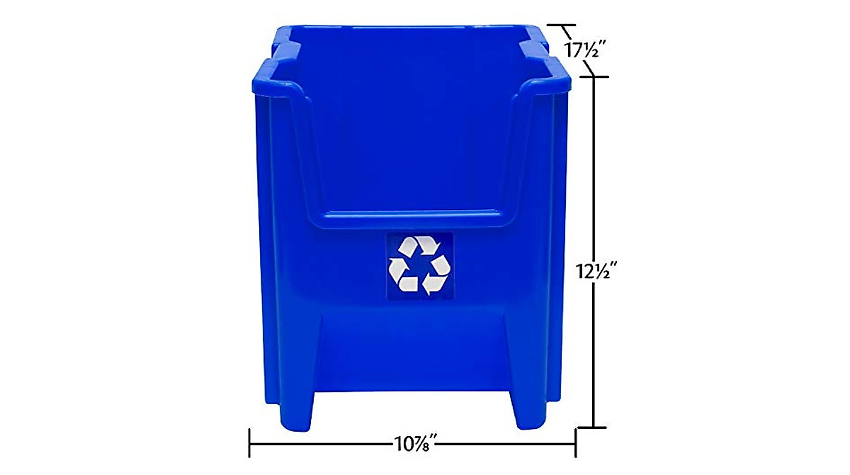 Heavy Duty Stackable Recycling Bins 7 Gallon - 4 Pack Blue