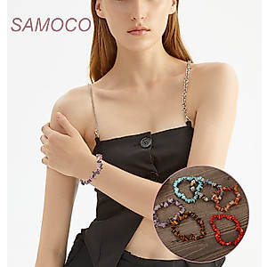 SAMOCO 20 PCS Natural Gemstone Bracelets Chakra Crystal Irregular Chips Beads Stretch Bracelets for Women Align Chakras Promote Communication
