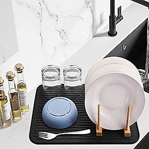 Dish Drying Mat for Kitchen, Slip Resistant Silicone Quick Dry Pad ,Heat Resistant Waterproof Dishwashing Rack,Kitchen Accessories (16" x 12")