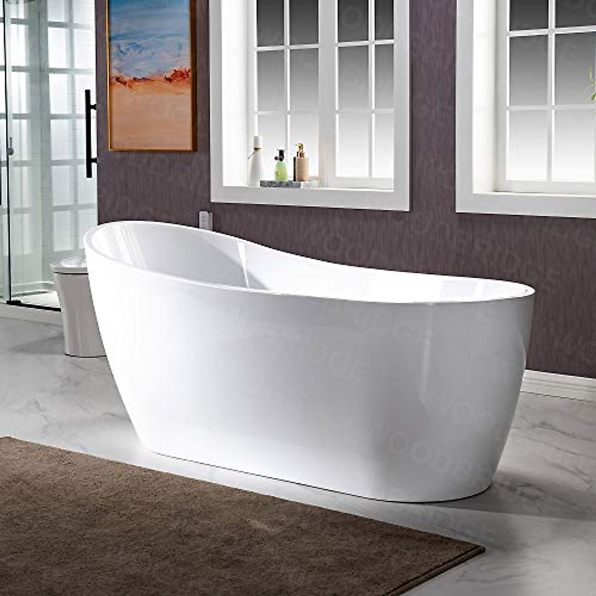 WOODBRIDGE 67"Freestanding White Acylic Soaking Bathtub with White Pillow,Drain and Overflow in Brushed Gold,BTA1508 -BG-Drain &O+ Pillow