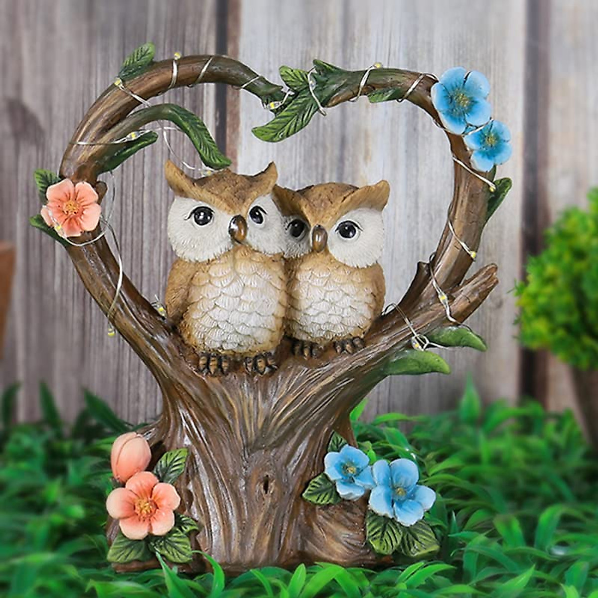 Ann Bully Solar Garden Statues, Resin Owl Garden Figurine with Solar LED Lights and Welcome Sign, Floor Mount Outdoor Garden Sculptures & Statues for Yard Patio Lawn Outdoor Decoration