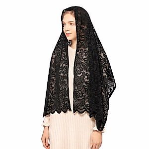 Wgior Rectangular Chapel Veil Scarf Catholic Church Veils Mantilla Wrap Shawl Mass Head Covering (Black)