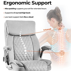 HOMYEDAMIC Velvet Ergonomic Office Chair, Adjustable Arms Wide Managerial Executive Home Desk Computer Chair Big and Tall with High Back Lumbar Support Wheels Comfortable(7013-Grey1)