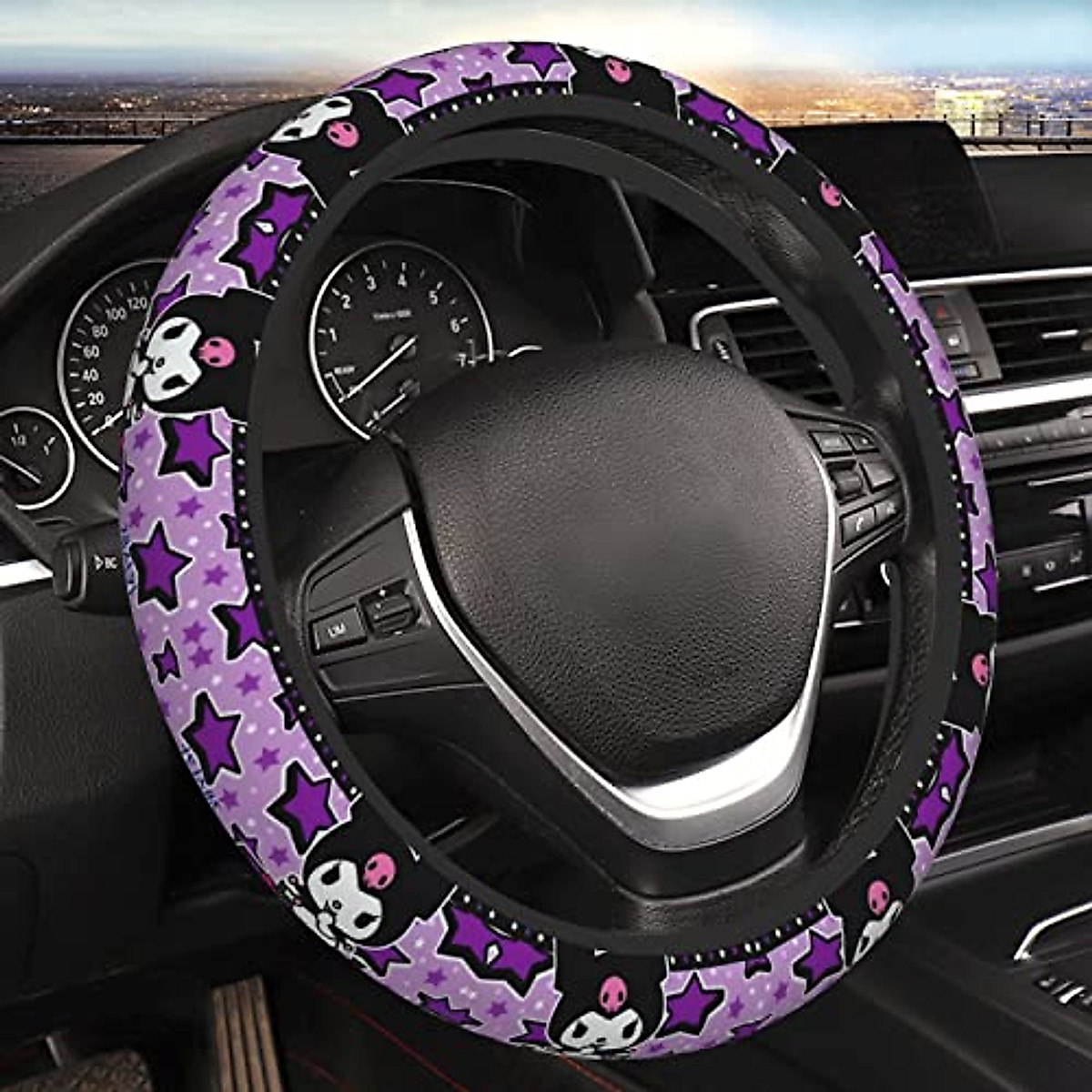 Gearbest Cute Cartoon Kuromi Steering Wheel Cover Universal 15 in Car Accessories for Men Women,Steering Wheel Protector Comfortable Protective Case for SUV Sedan Decor