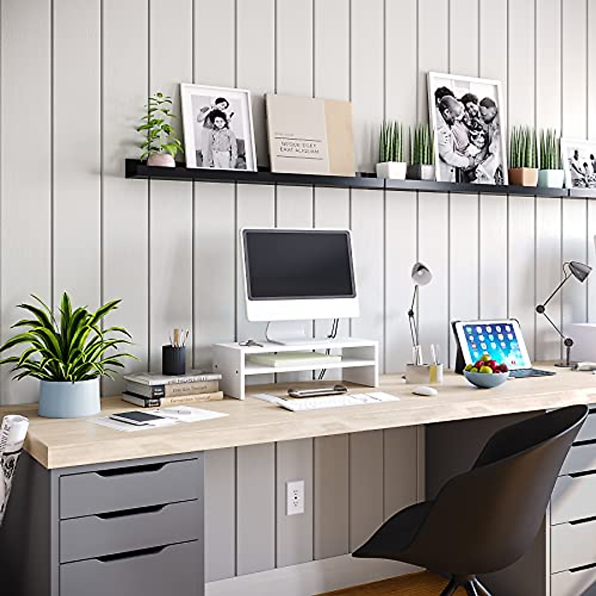 Ballucci Floating Wall Shelf, 35" Wall Mounted Long Picture Ledge Wood Shelf for Nursery, Living Room, Bedroom, Kitchen - Black