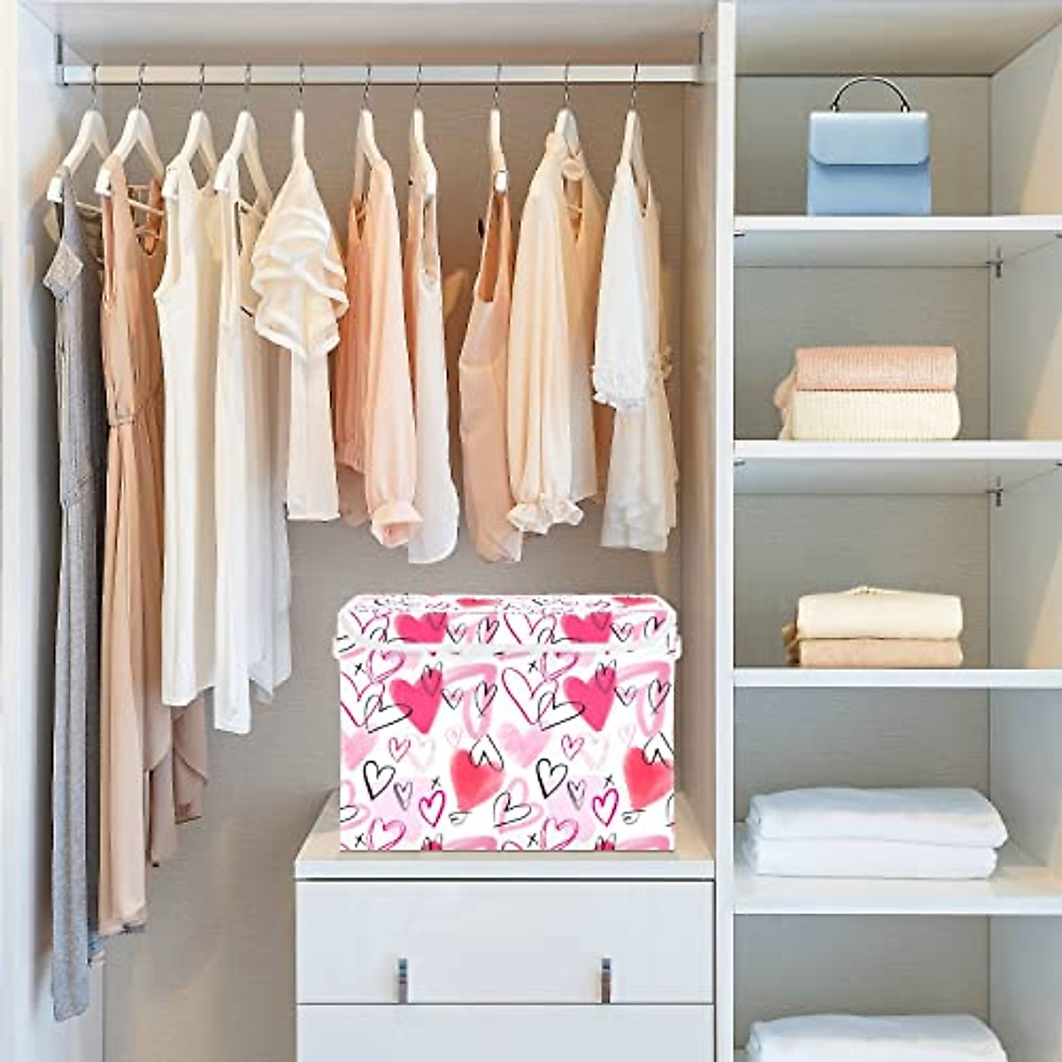 xigua Valentine's Day Storage Bins with Lids and Carrying Handle,Foldable Storage Boxes Organizer Containers Baskets Cube with Cover for Home Bedroom Closet Office Nursery