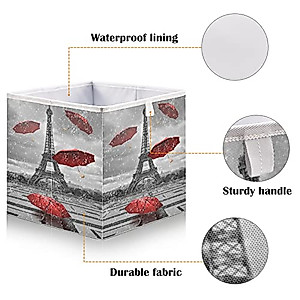 KEEPREAL Eiffel Tower Red Umbrella Basket Bin Large Storage Basket Toy Basket Cube Storage Basket Clothes Basket Decorative Basket for Home Office