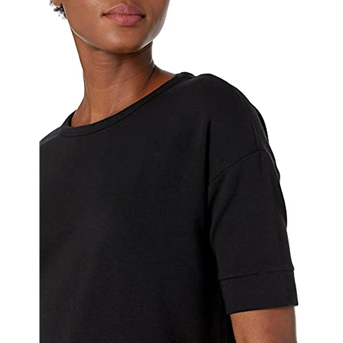 Daily Ritual Women's Terry Cotton and Modal Slouchy Short-Sleeve Sweatshirt, Black, Small