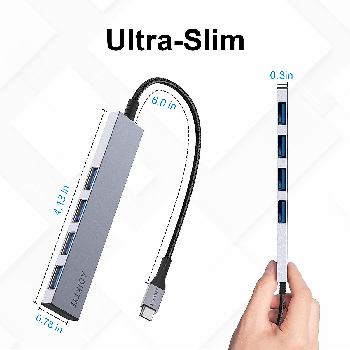 USB C to USB Hub 4 Ports 5Gbps, Aluminum USB C Adapter with 4 USB 3.0 Ports for Mac Mini, MacBook Pro/Air, Samsung S9/S8, iPad Pro, XPS, Dell, Chromebook, and More