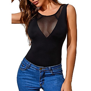 Verdusa Women's Sheer Contrast Mesh Sleeveless Slim Fitted Tank Top Black S