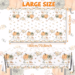 Peghoqu Fall Pumpkin Gender Reveal Tablecloth,He or She Pumpkin Floral Gender Reveal Party Decorations,What Will Our Little Pumpkin Be Disposable Table Cover for Autumn Baby Shower Supplies