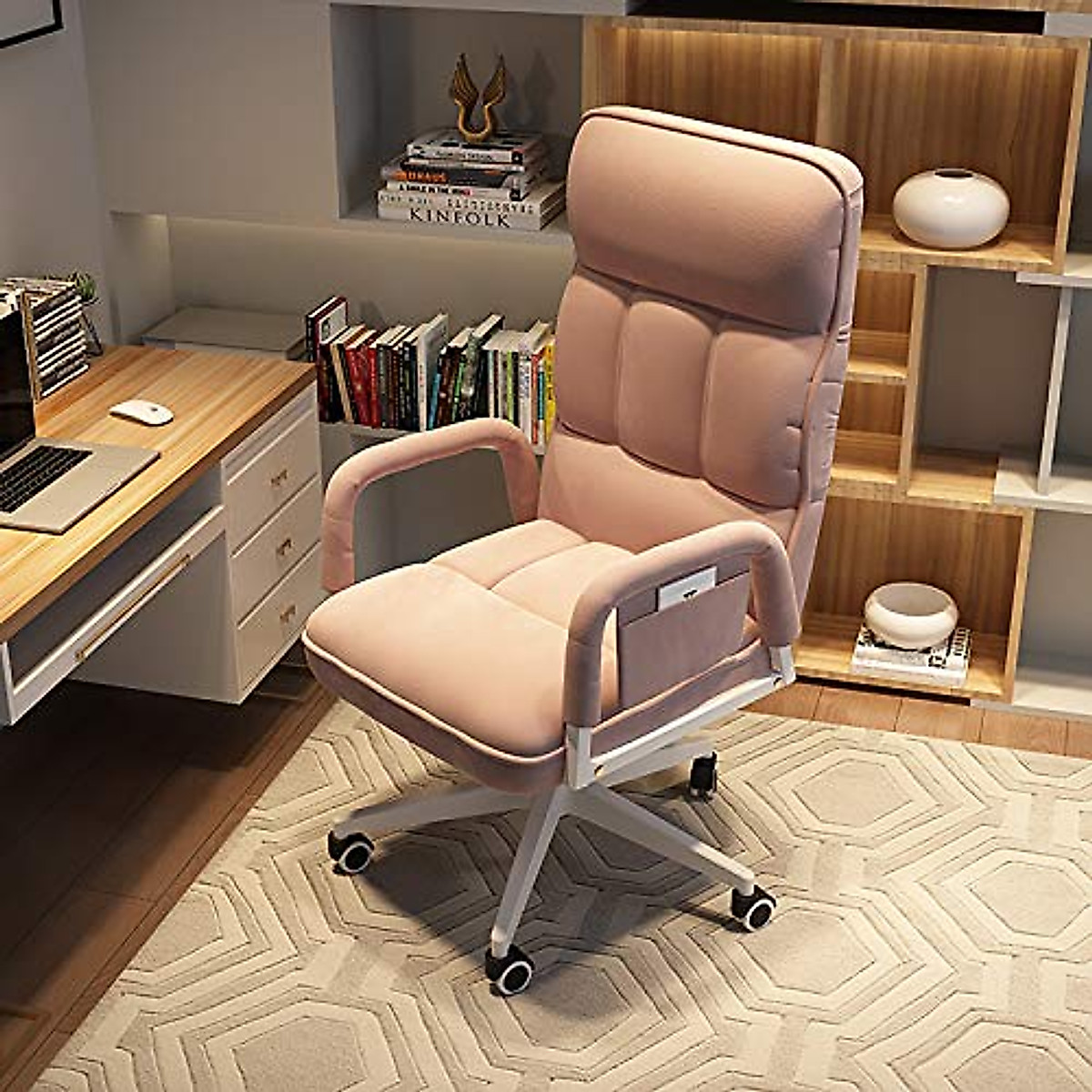 MayNuo Office Chair Gaming Chair Computer Chair Computer Chair Ergonomic,Adjustable Swivel Chair Upholstered Seat Cushion for Adults,High Back Office Chair Lifting Desk Chair with Armrest Soft/Pink/51
