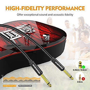 HOSONGIN 1/4 Inch Guitar Instrument Cable 15ft 2-Pack [Nylon Braided Shielded], 1/4 Inch to 1/4 inch TS Male to Male Plug Mono Audio Cord, Quarter Inch 6.35mm Unbalanced Interconnect Line - 15 feet