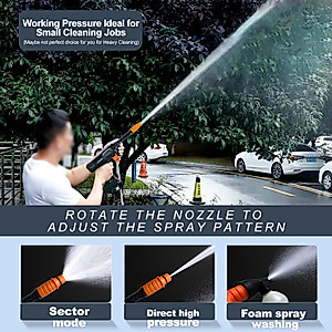 Tegatok Cordless Pressure Washer, 20V Battery Pressure Washer with Rechargeable Battery, Charger and Accessories, Portable Pressure Washer for Cleaning Car/Floor/Fence/Side and Watering Black