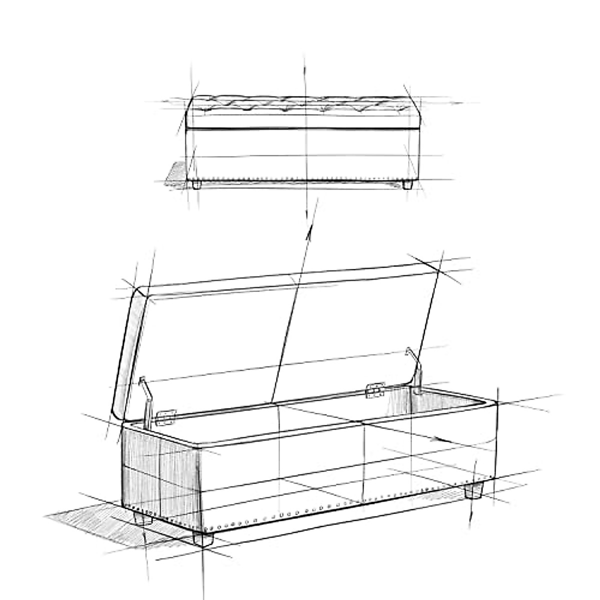 SIMPLIHOME Hamilton 48 inch Wide Rectangle Lift Top Storage Ottoman in Upholstered Distressed Black Tufted Faux Leather with Large Storage Space for Living Room, Entryway, Bedroom, Transitional