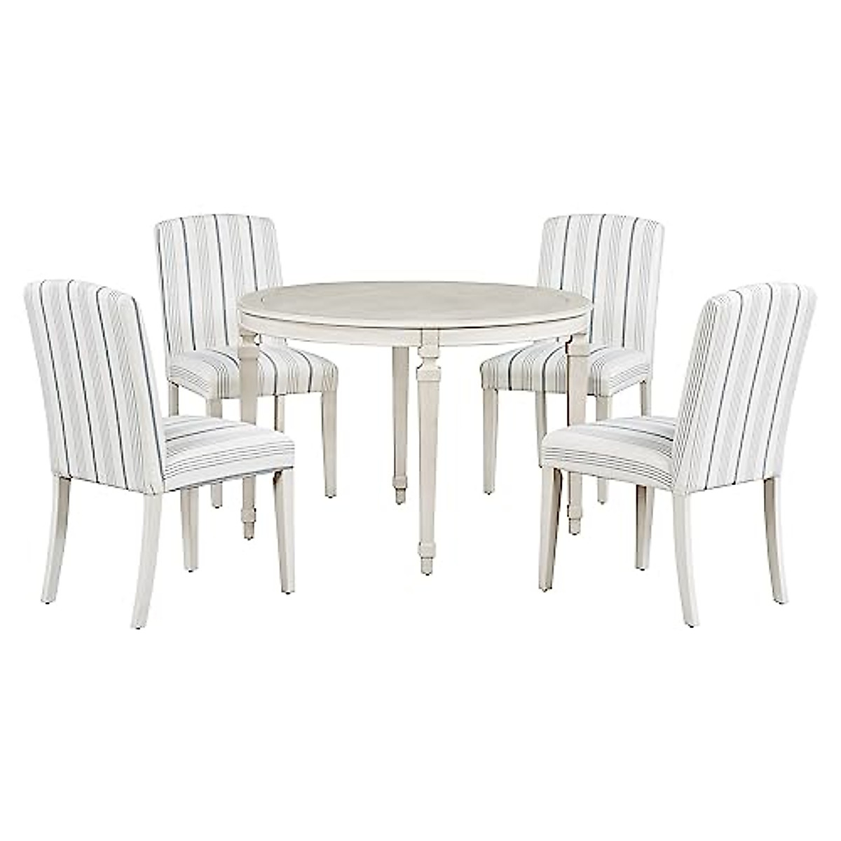 HAUSHECK Round 4 Wooden Table w/Solid Wood Tapered Legs, Upholstered High Backrest Chair, Soft Padded Cushion, Modern Home Furniture, 5-Pieces Kitchen & Dining Room Sets, White