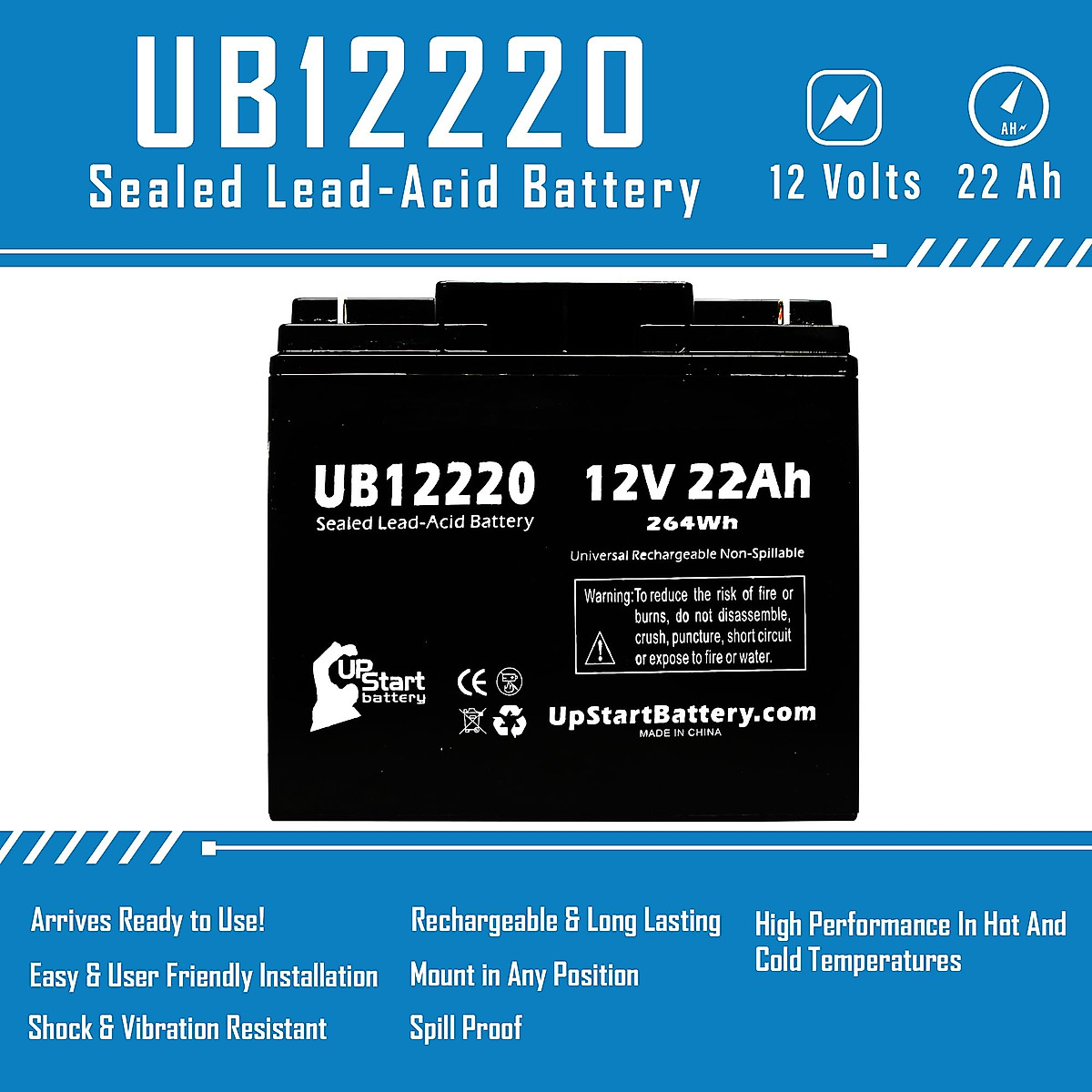 Sears Craftsman Diehard Portable Power 1150 Battery - Replacement UB12220 Universal Sealed Lead Acid Battery (12V, 22Ah, 22000mAh, T4 Terminal, AGM, SLA) - Compatible with Sears Craftsman Diehard Port