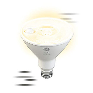 GE LED+ Motion Sensor LED Light Bulbs, 15W, PAR38 Outdoor Security Floodlight, Warm White (2 Pack)