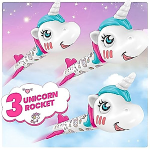 YOTOY Unicorn Rocket Launcher for Kids - Fun Outdoor Toys Launch of up to 100 Ft, 3 Unicorn Rockets, Gifts for 3 4 5 6 7 Years Old Girls and Boys