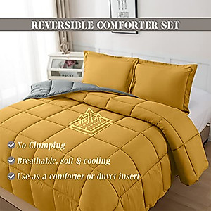 Elegant Comfort 3-Piece Reversible Comforter Set, All Season Cozy, Soft Down Alternative, Quilted - Box Stitched - Duvet Insert with 4 Corner Tabs, Comforter with Shams, King, Yellow/Gray