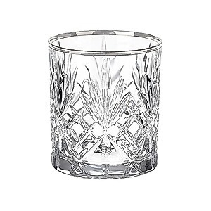 Elegant and Modern Crystal Drinkware for Hosting Parties and Events - Set of 4, Double Old Fashion Beverage Glass, Silver Band, 9 oz.