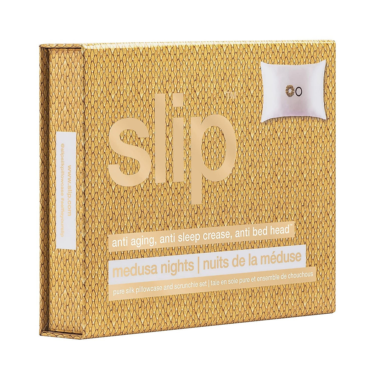 Slip Silk Gift Set, Medusa Nights - The Slipsilk Difference Highest Grade 22 Momme Mulberry Silk - 1x Queen Silk Pillowcase, 1x Large Silk Scrunchie, + 1x Skinny Silk Hair Tie (3 Piece Silk Set)