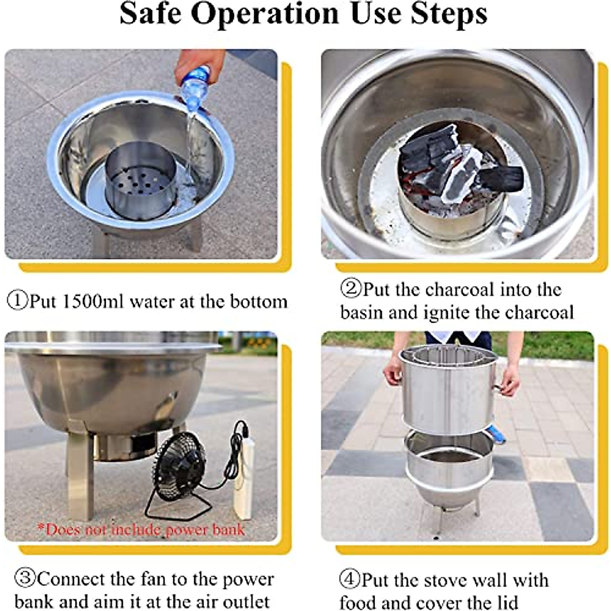 NEWCES Safety Certification Freestanding Barbecues Portable Barbecues BBQ Grills Stainless Steel Charcoal Barbecues Grills Combination Grill-Smokers for Picnic Garden Terrace Camping Travel