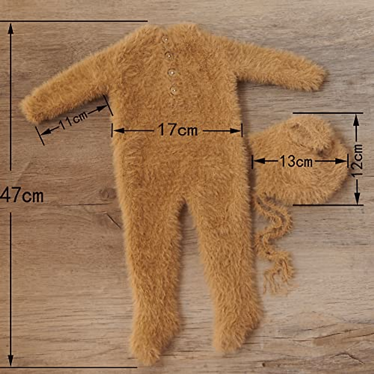 Newborn Photography Props Boy Outfits Bear Baby Girl Photo Props Outfits Hat Footed Romper Sleeved Stretch Set for Photoshoot (Brown)