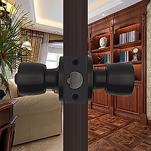 DSJJBLL Passage Door Knob Privacy Locking Door Knob Bedroom with Lock Bathroom Standard Ball Matte Black Round Knob Door Knobs Keyless Interior Use/Berlin Series Lock for Room Door（Keyless）