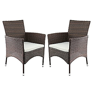 Amazon Brand - Ravenna Home Set of 2 Contemporary Outdoor Patio Dining Chairs with Cushion, Weather-Resistant PE Rattan Wicker - Brown