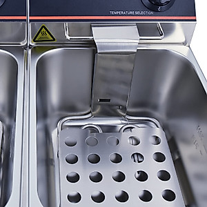 TAIMIKO Commercial Deep Fryer, Countertop Deep Fryer with Handle&Basket,Stainless Steel Electric Deep Fryer for Commercial Restaurant Fast Food Restaurant (1300W×2,6L×2)