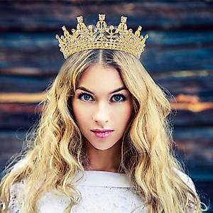 Didder Queen Crown for Womens Gold Princess Elegant Crystal Tiara with Clear Rhinestone Women's Headbands for Halloween Birthday Girls Prom Halloween Bridal Party