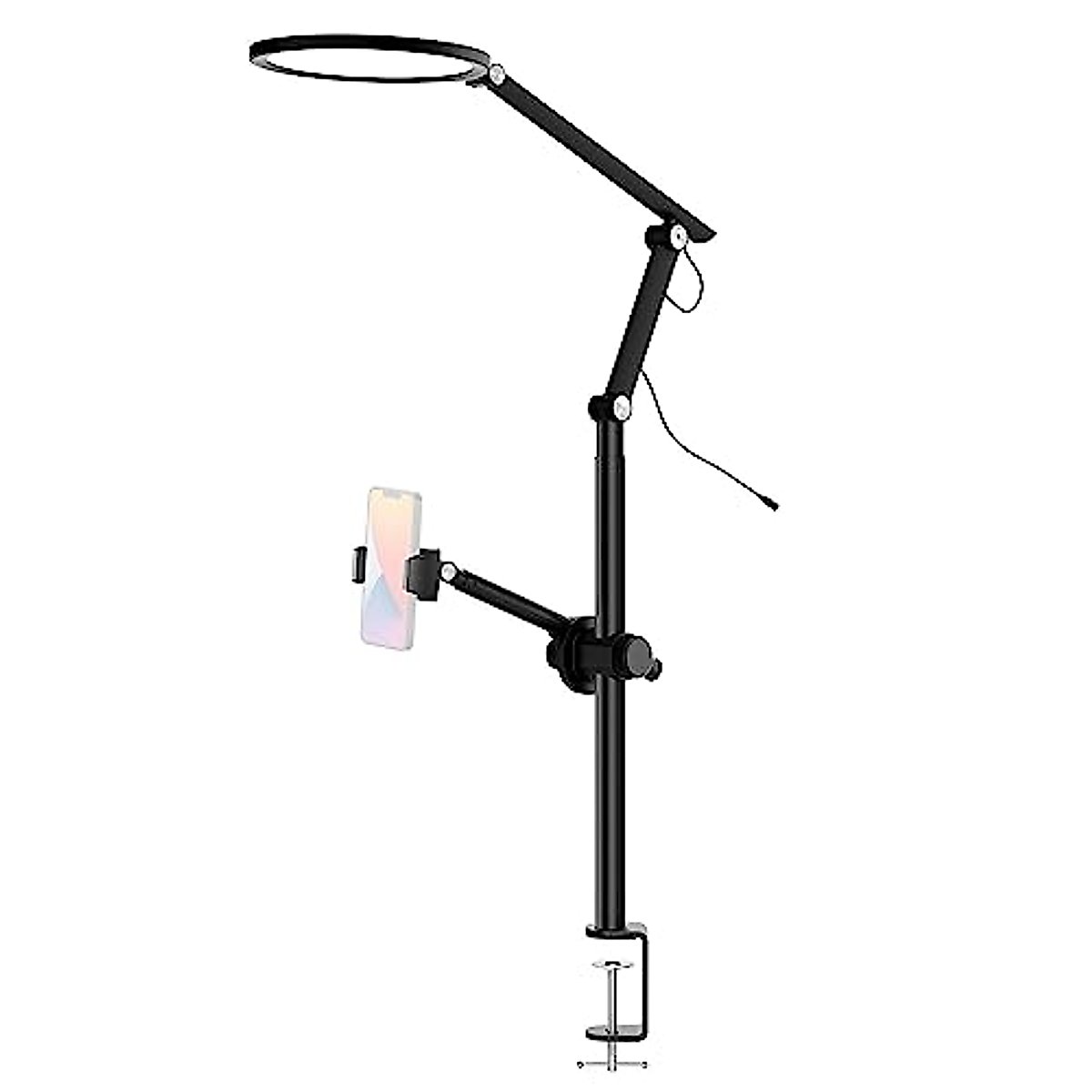 Neatfi Multi-Functional Desk Lamp, Dimmable, 3 Light Modes, 5 Brightness Levels, Zoom/Webcam Light, Touch Controls, USB/Plug Powered, Adjustable Arm (with Phone Holder and Clamp)