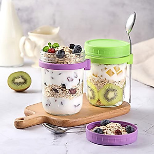 LANDNEOO 4 Pack Overnight Oats Containers with Lids and Spoons, 16 oz Glass Mason Overnight Oats Jars, Large Capacity Airtight Jars for Milk, Cereal, Fruit