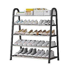 Free Standing 5-Tier Shoe Rack for Closet 15-20 Pairs Metal Shoe Organizer Easy Assembly Shoe Boxes Sturdy Shoe Shelf for Entryway, Garage, Bedroom, Cloakroom (Color : Black+Silver, Size : 29.5 x 11
