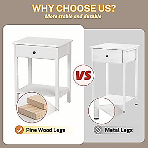 JAXPETY 2-Tier White Nightstand Bedside Table Bedroom Furniture with Spacious Drawer and Storage Shelf, Ivory