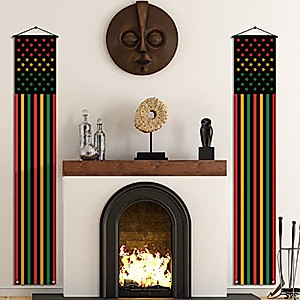 Pudodo Juneteenth Porch Banner Stars and Strips African American Independence Day Front Door Sign Wall Hanging Party Decoration