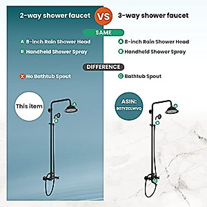 gotonovo Oil Rubbed Bronze Shower Faucet 8 Inch Rainfall Shower Head Set Double Cross Handle Handheld Spray Bathroom Shower System Wall Mount