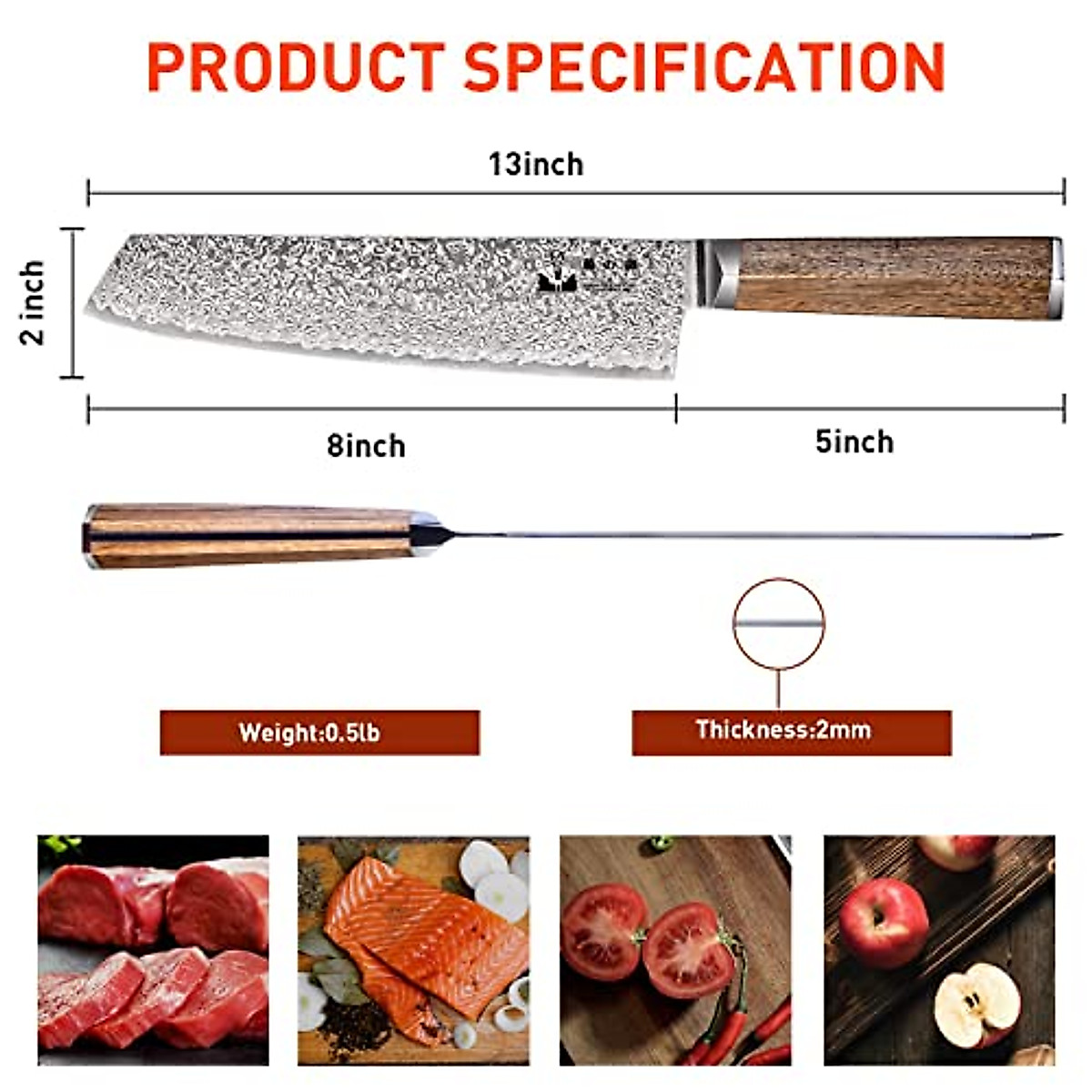 FUJUNI Kiritsuke Damascus Chef Knife 8 inch Kitchen VG-10 Damascus Super Steel 67-Layer Razor Sharp Kiritsuke Knife with Natural Wood Handle Gift Box for Home and Restaurant