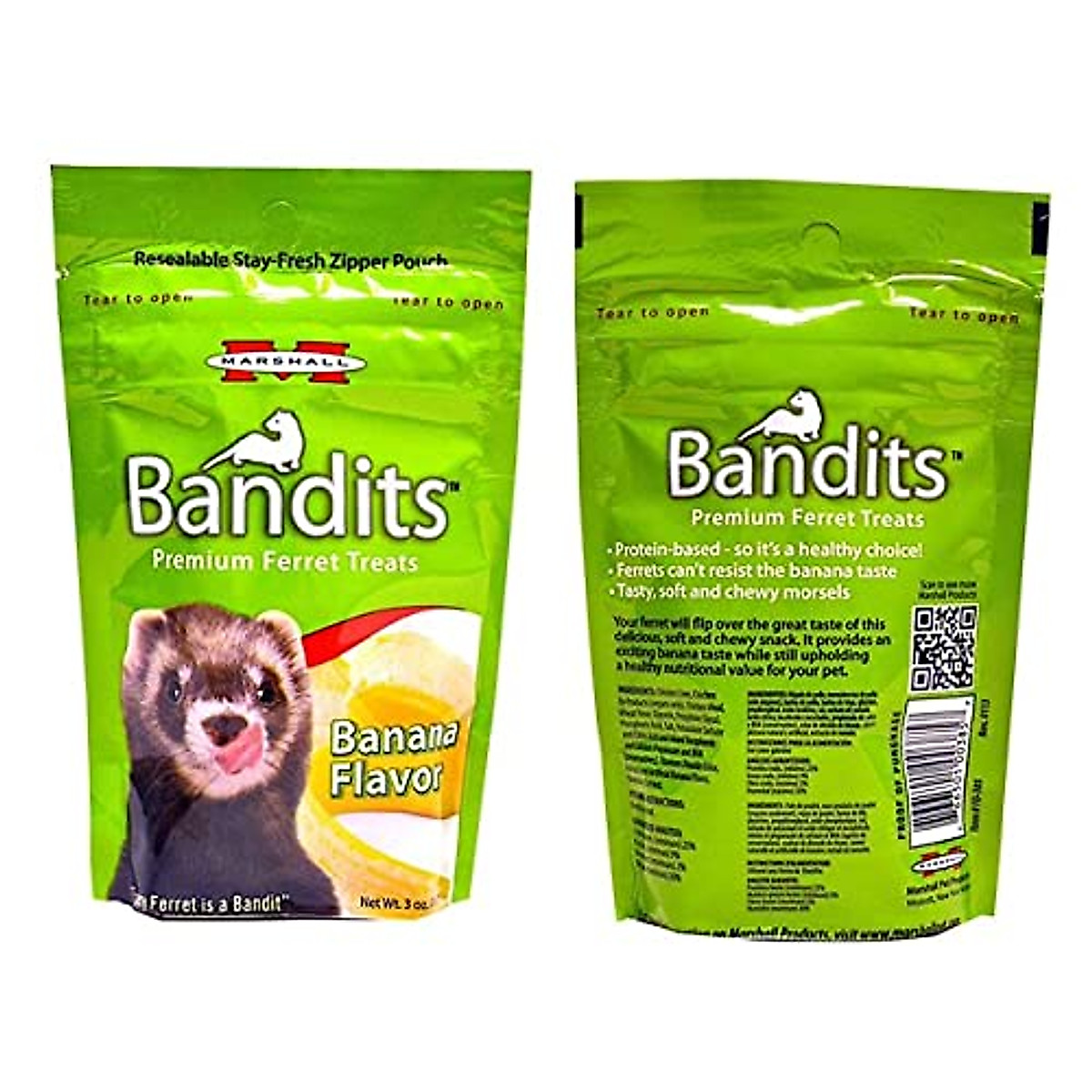 Petlewa MarshalBandits Premium Ferret Treats Variety Pack - 5 Flavors Chicken, Raisin, Peanut Butter, Banana, and Meaty Bacon - 3 Ounces Each 5 Total Pouches