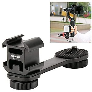 Ulanzi PT-3 Triple Cold Shoe Gimbal Microphone Mount Extenstion Bar, w 1/4 inch Adapter Video Light Microphone Mount Compatible for DJI OM 4/OSMO Mobile3/Zhiyun Smooth q 4/Feiyu Gimbal Stabilizer