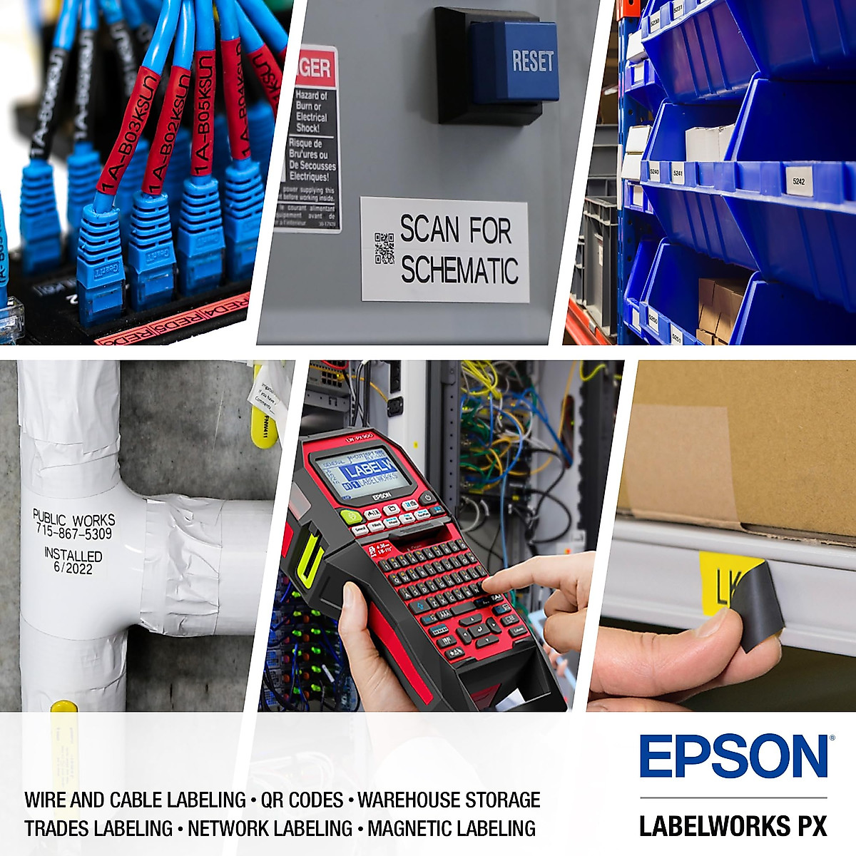 LABELWORKS Epson LW-PX900 Industrial Label Maker - Portable Handheld Label Printer Compatible with All Epson PX Tape Types