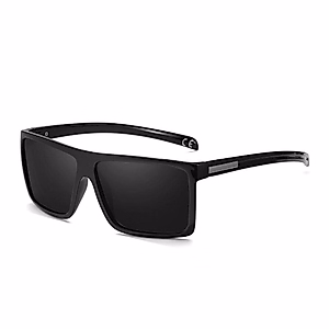 2020 VentiVenti Sunglasses For Men Plastic Lightweight Square Polarized Frame Classic Style Eyewear UV Protection For Driving Shiny Black Frame/Smoke Lens