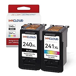 INKCLOUD Ink Cartridge Compatible with Canon PG-240XL CL-241XL 240 XL 241 XL for Canon Pixma MG3620 MG3600 MG3220 MG3222 MG2120 TS5120 MX472 MX452 MX512 MX532 Printer Ink (1 Black, 1 Tri-Color)