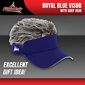 Flair Hair Sun Visor Cap with Fake Hair, Adjustable Baseball Hat, Royal Blue, One Size