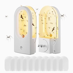 ULTRABOT Indoor Flying Insect Trap, 2 Pack Gnat Glue Traps Plug-in Indoor Bug Light Insect Killer with Double-Sided Adhesive Glue Cards Fly Traps Get Rid of Fruit Flies, Gnat, Moth