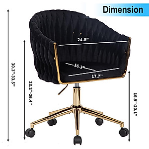 linting Velvet Accent Chair Home Office Desk Chairs with Wheels Modern Mid Back Swivel Vanity Chair Armchair, Adjustable Makeup Chair (Black)