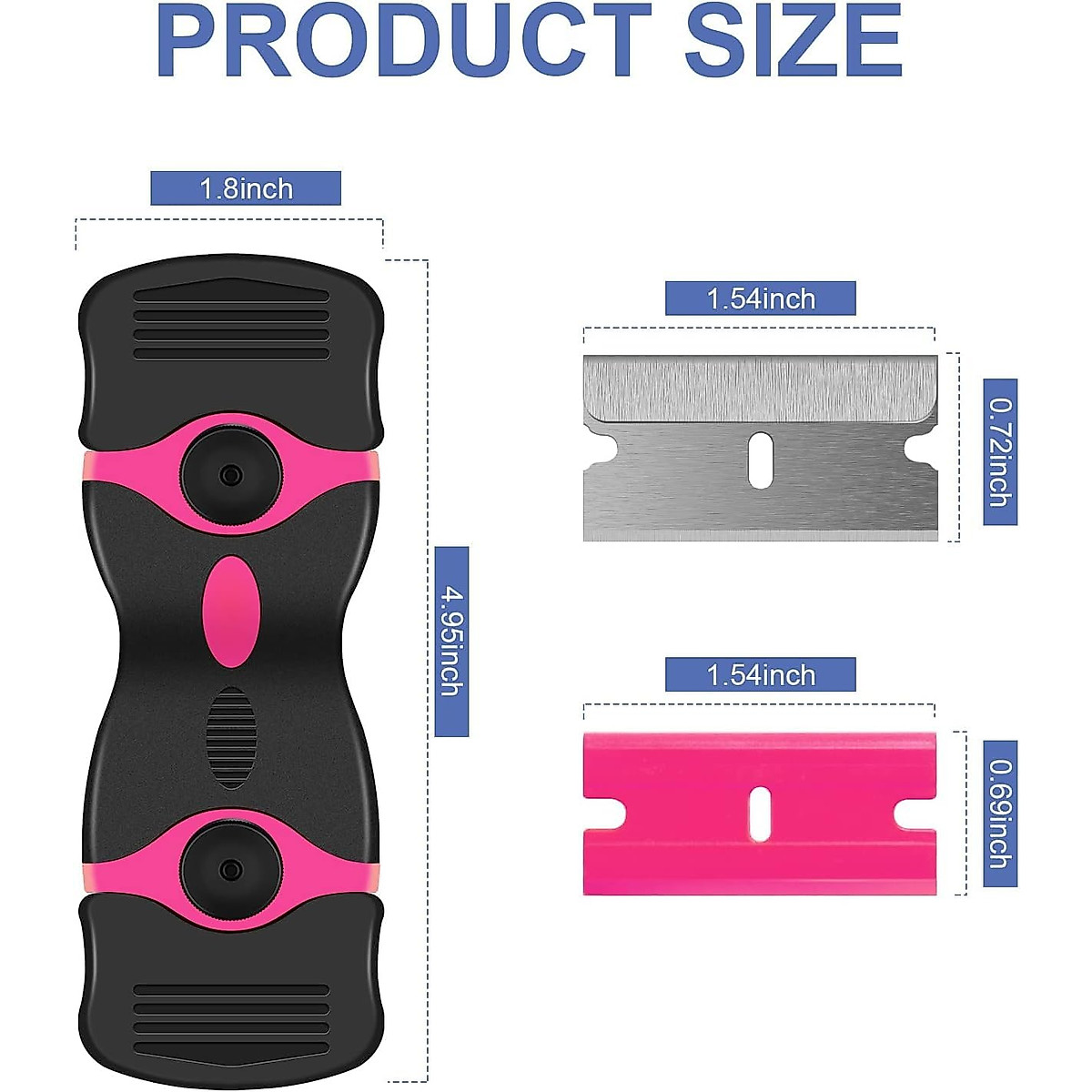 DEKEones Razor Blade Scraper, 2 Pack Double Edged Razor blade Scraper Tool with 30 Pcs Razor Blades, Glass Scraper for Windows, Decals, Tint, Stickers, Labels, Caulk, Adhesive（Pink）